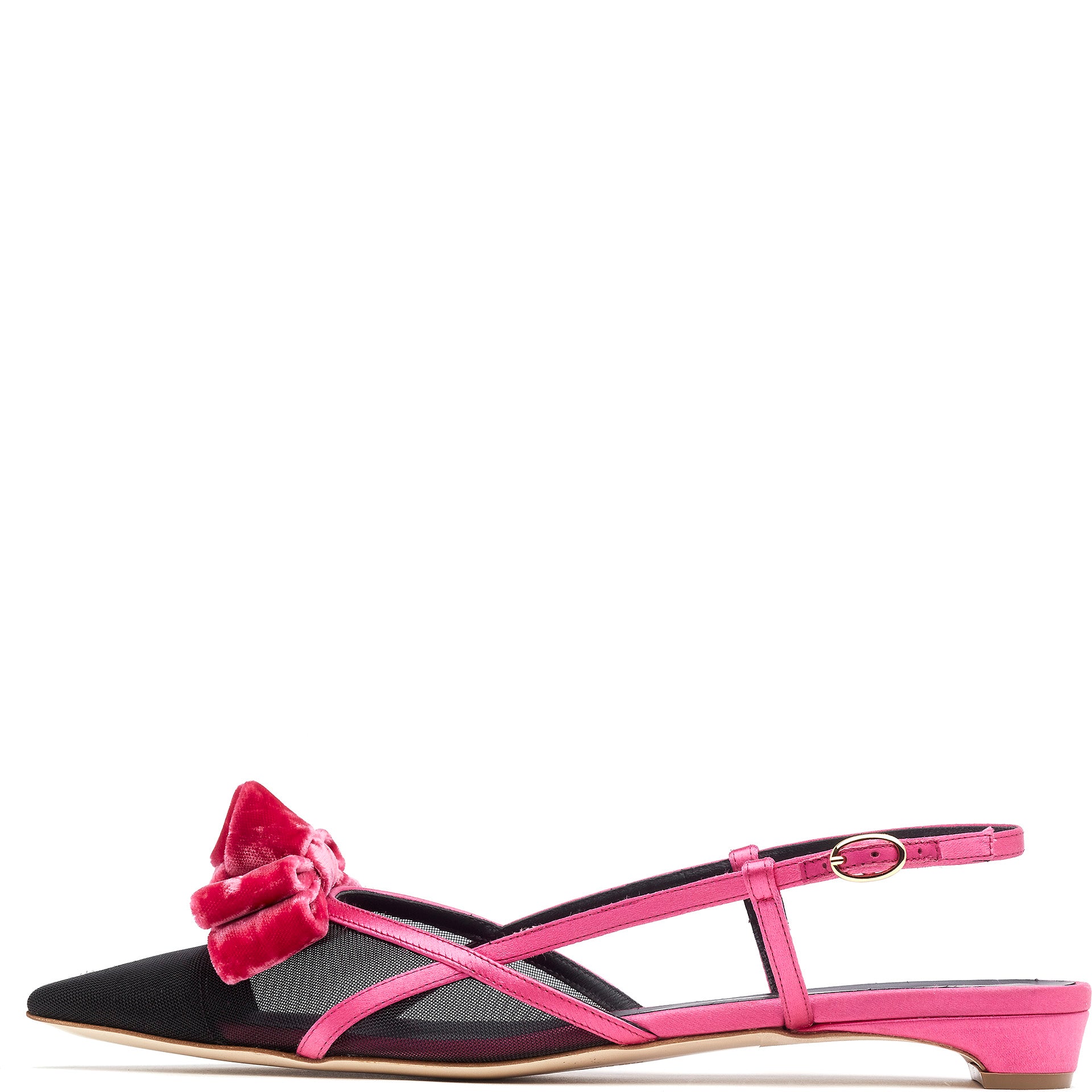 Rupert Sanderson | Fay in Berry Satin Black Mesh | Pink & Purple